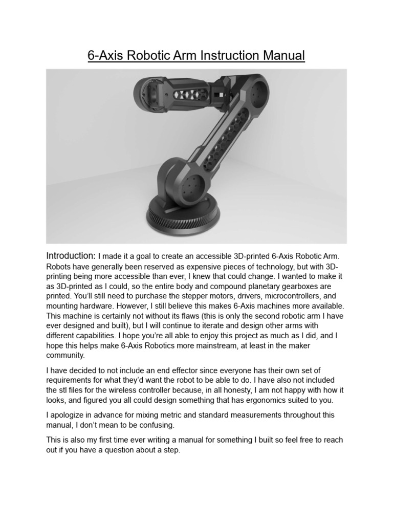 6-Axis Robotic Arm Assembly Manual | PDF | Elbow | Screw