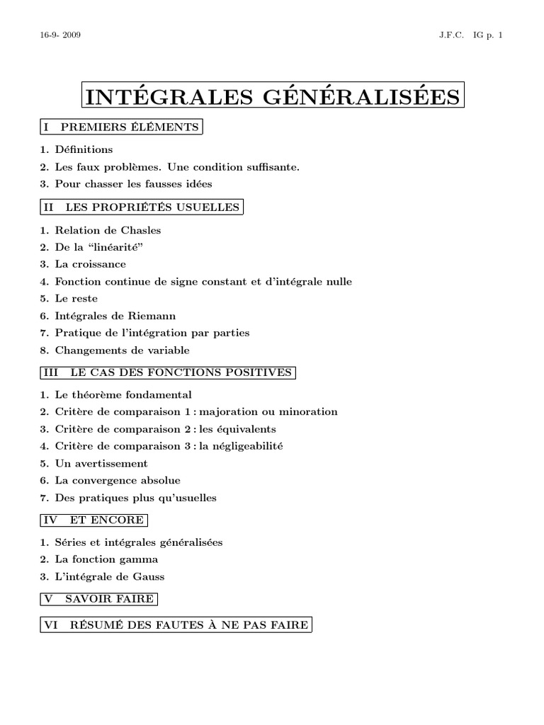 Intégrales généralisées : définitions et propriétés | PDF | Limite ...