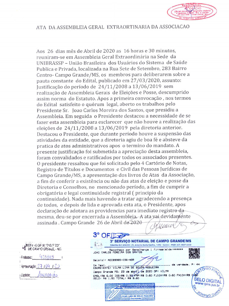 1 - Ata Da Assembleia Geral Extraordinaria Da Associacao | PDF