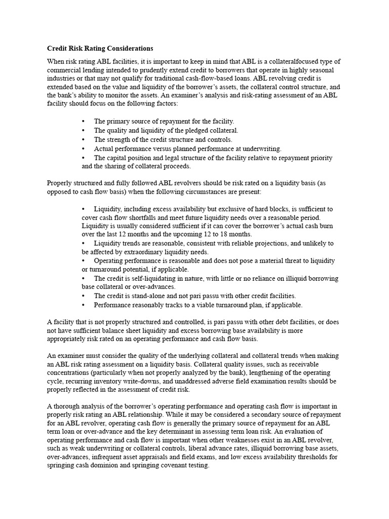 Credit Risk Rating Considerations | PDF | Debt | Loans