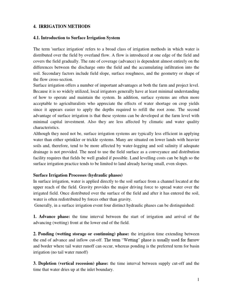 Chapter 4 Irrigation Methods | PDF | Irrigation | Soil