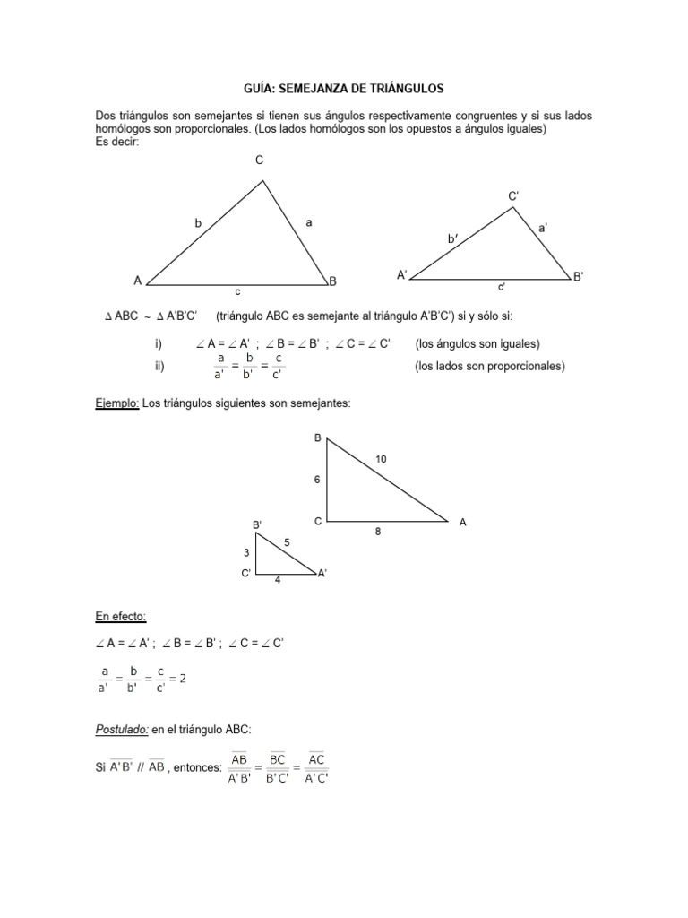 Ejercicios de Semejanza de Triangulos y Definiciones 2020 | PDF | Triángulo | Formas geométricas