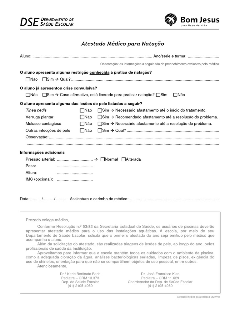 Atestado Médico para Natação | PDF