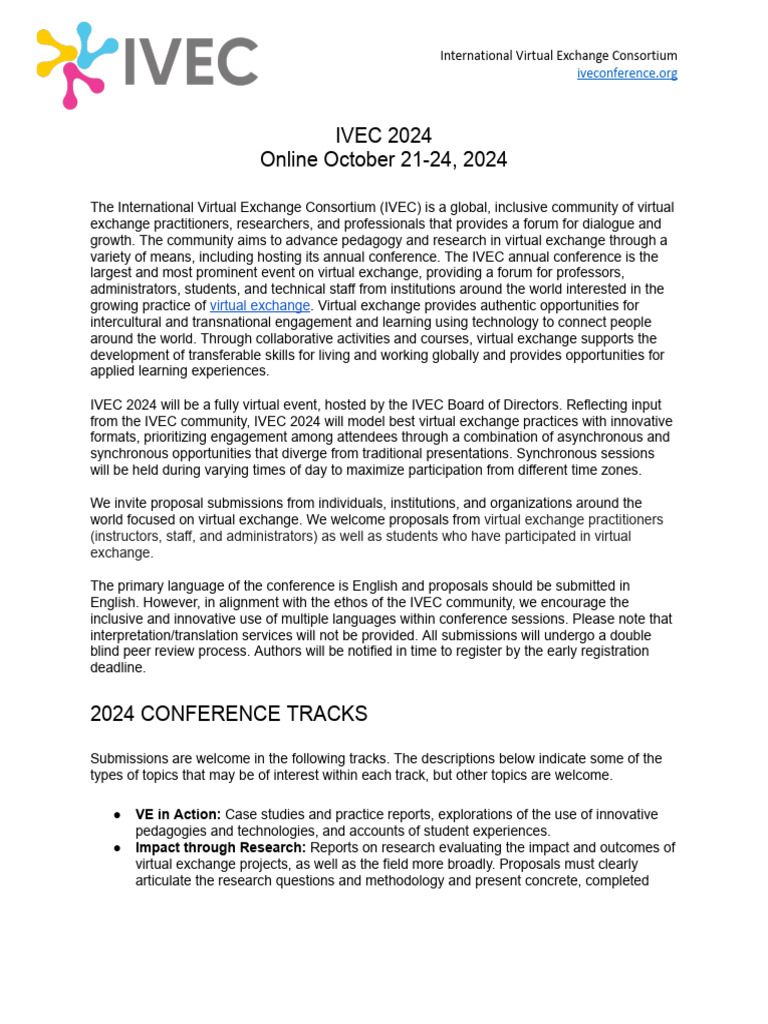 IVEC 2024 Call For Proposals | PDF | Pedagogy | Policy