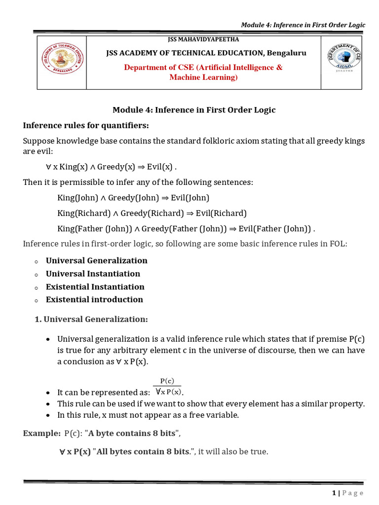 Inference in First Order Logic | PDF | First Order Logic | Mathematical ...