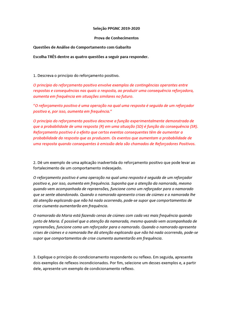 Gabarito Prova de AEC | PDF | Probabilidade | Estímulo (Fisiologia)