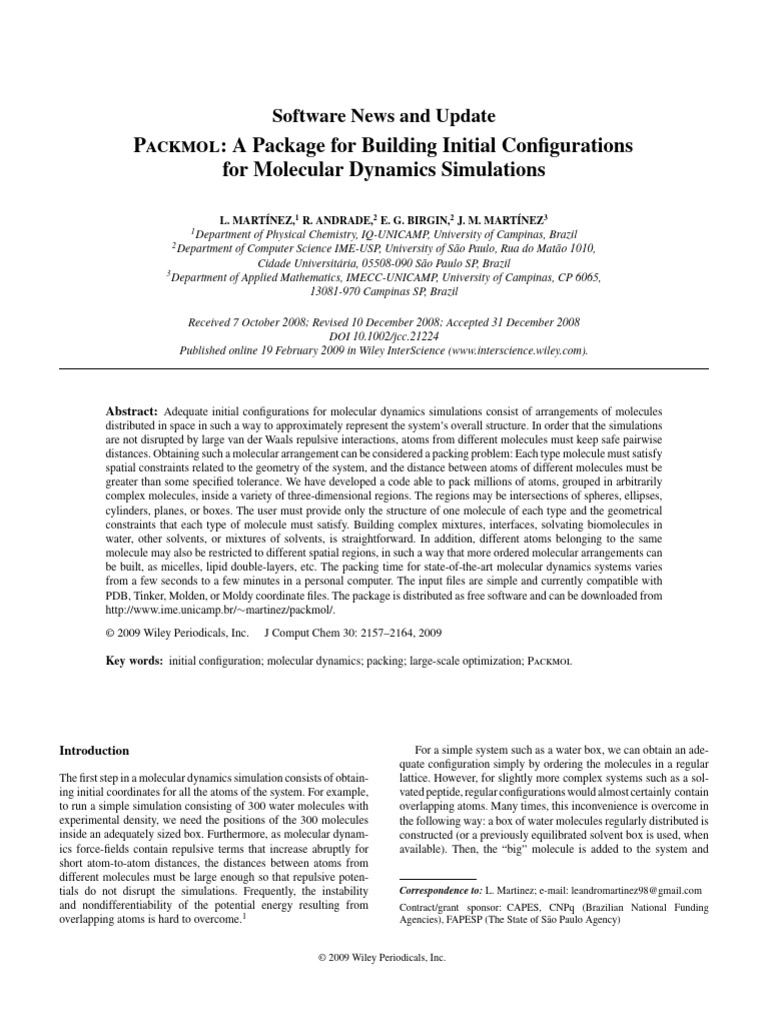 Packmol: A Package For Building Initial Con Gurations For Molecular ...