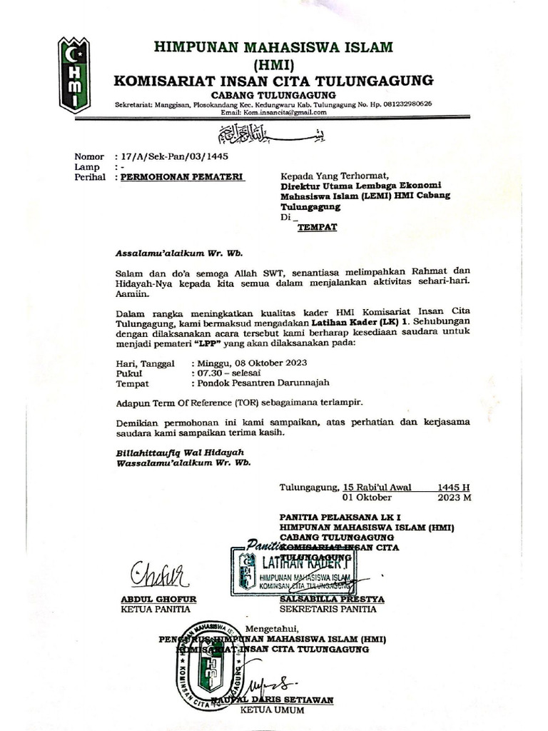 17A - Permohonan Pemateri LEMI | PDF