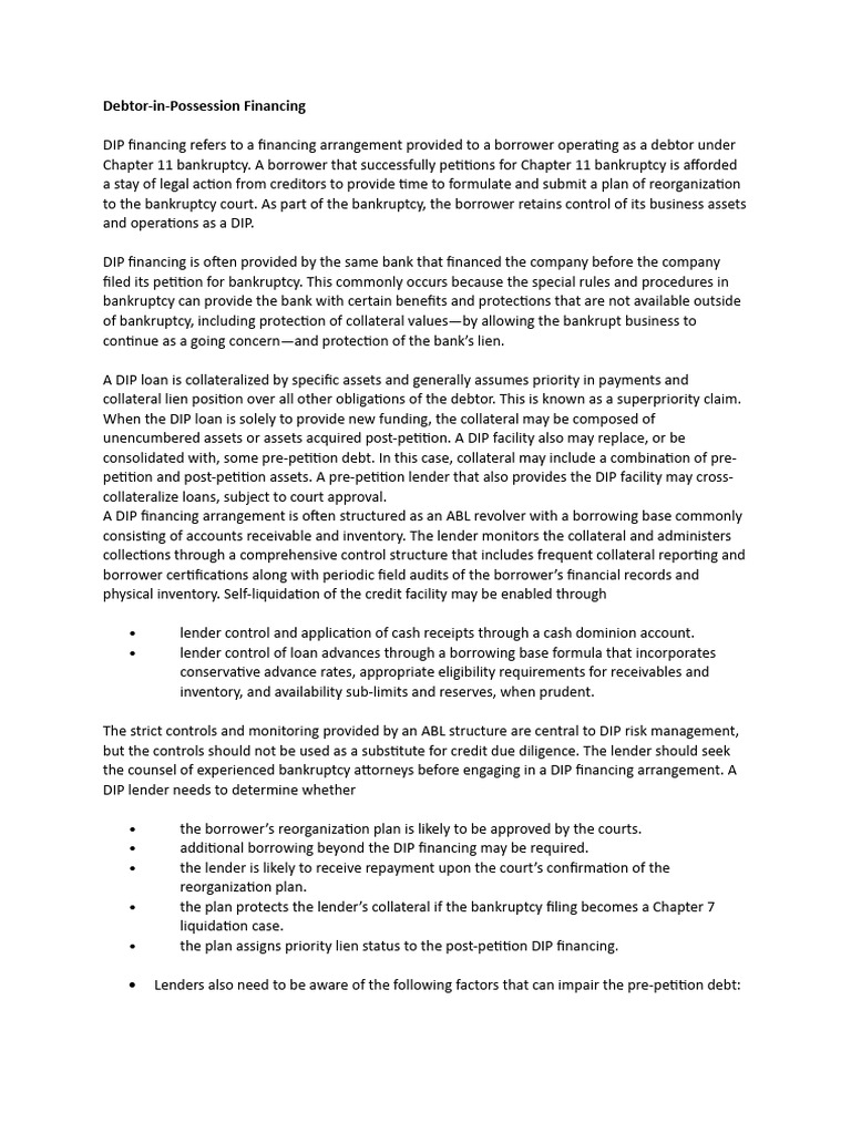 Debtor-in-Possession Financing | PDF | Bankruptcy | Loans