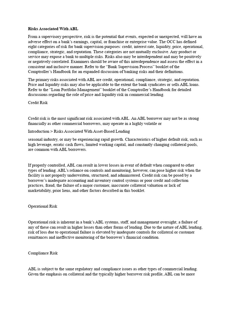 Risks Associated With ABL | PDF | Financial Risk | Banks