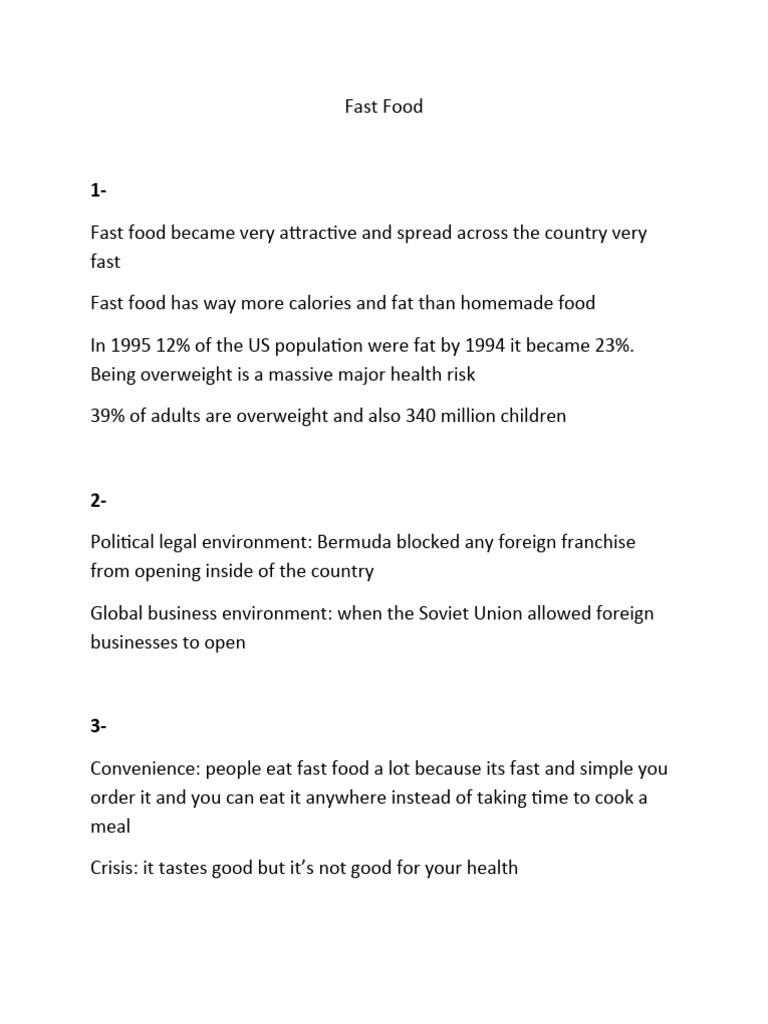 Fast Food: Health Risks & Global Impact | PDF | Social Science