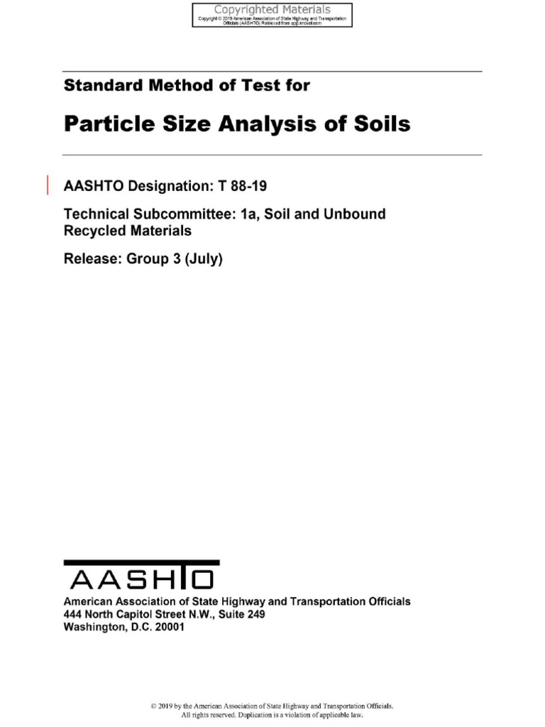 AASHTO T 88-19: Soil Particle Size Test | PDF | Technology & Engineering