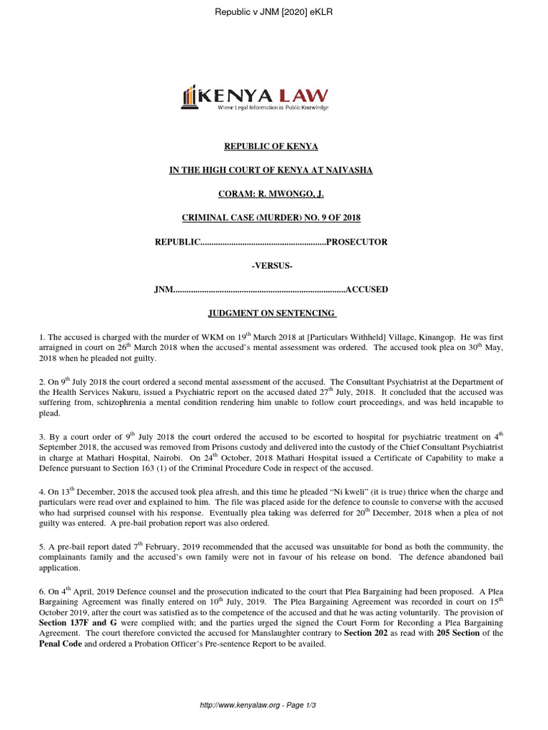 JNM Murder Case Sentencing Judgment | PDF | Plea | Plea Bargain