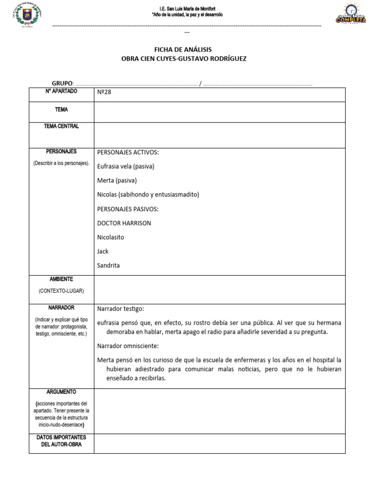 FICHA ANÁLISIS - OBRA CIEN CUYES Gaaa | PDF