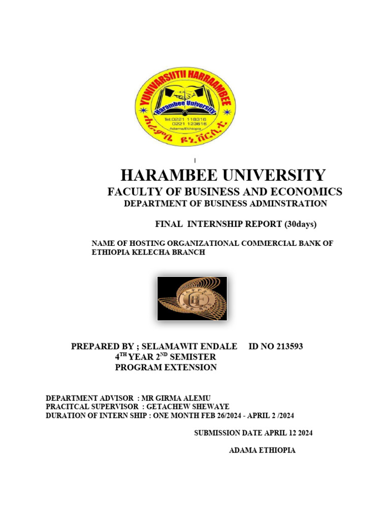 Cbe Kelecha Internship Report S PDF | PDF | Exchange Rate | Swot Analysis