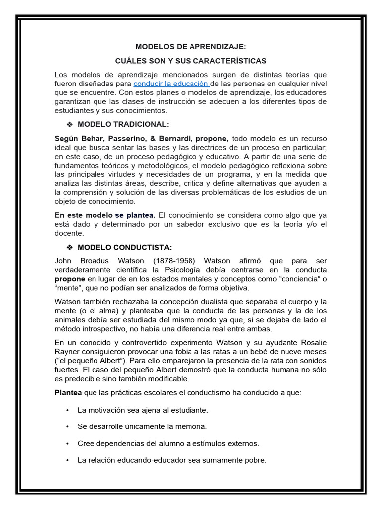 Modelos de Aprendizaje | PDF | Aprendizaje | Pedagogía