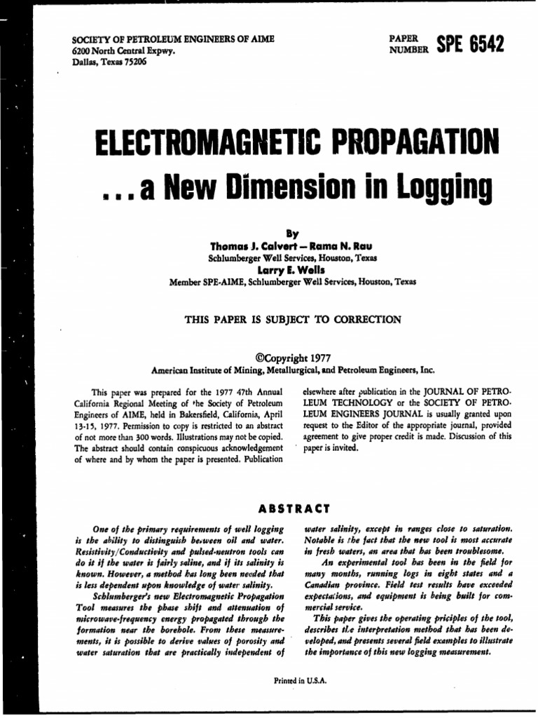 Electromagiwtk Propagation ,.. A New Dhnension in Logging: This Paper ...