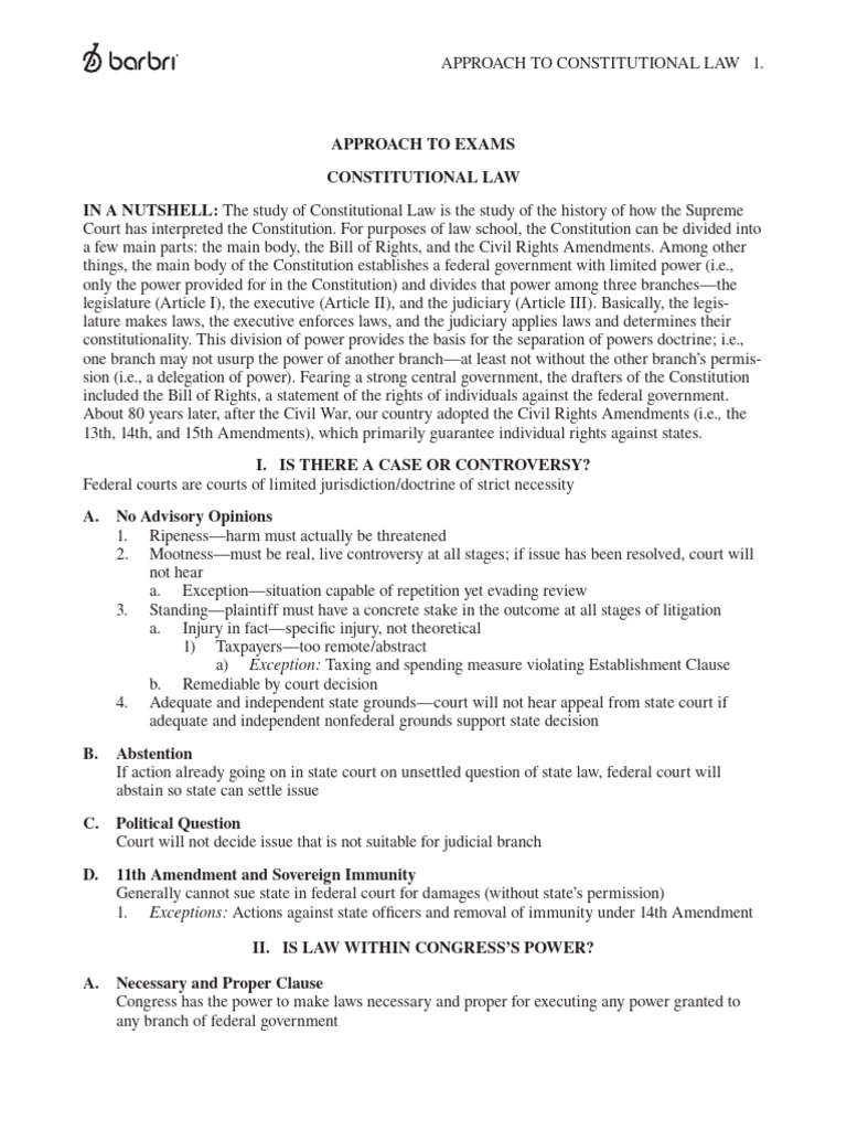 Short Constitutional Barbri | PDF | Suspect Classification | Federal ...