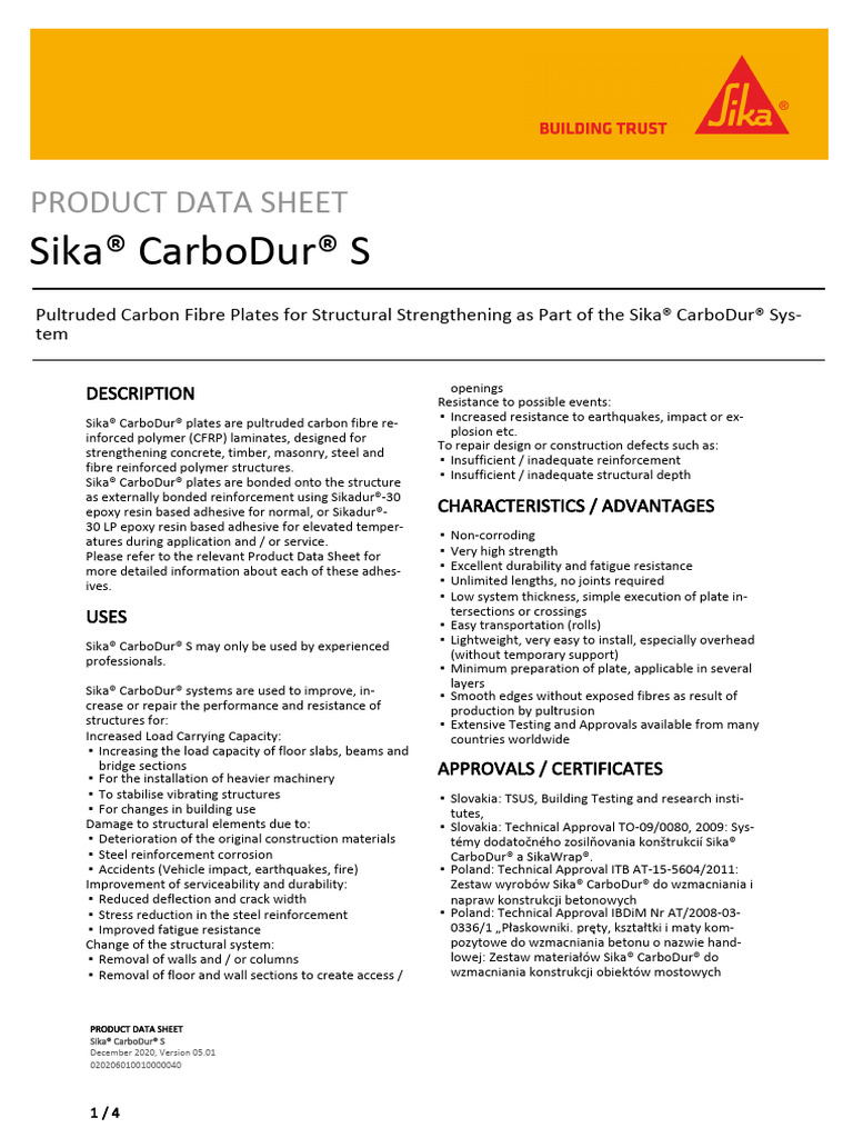 Sika Carbodur S | PDF | Fibre Reinforced Plastic | Concrete