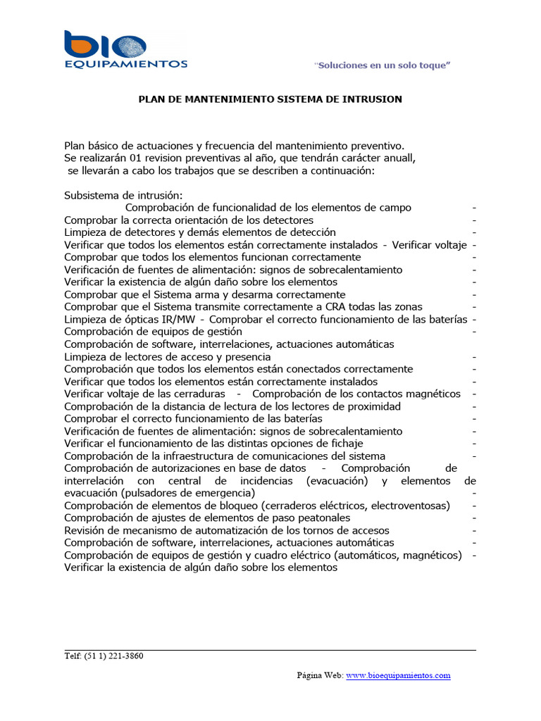 Plan de Mantenimiento Intrusion | Descargar gratis PDF | Informática | Electricidad