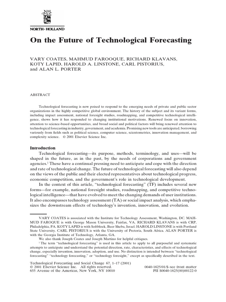 On The Future of Technological Forecasting | PDF | Innovation | Science