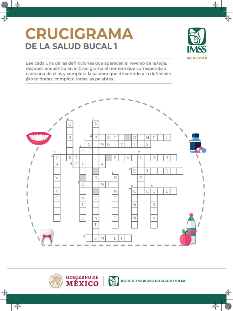 Crucigrama de La Salud Bucal 1 Ecolares 5 y 6 Primaria Carta | PDF