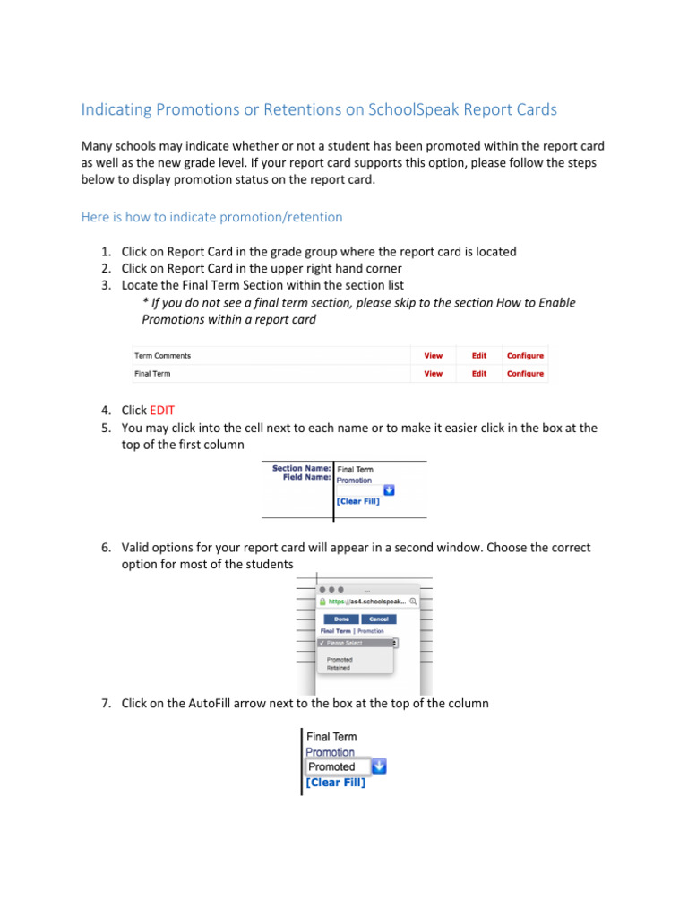 Indicating Promotions or Retentions On SchoolSpeak Report Cards | PDF ...