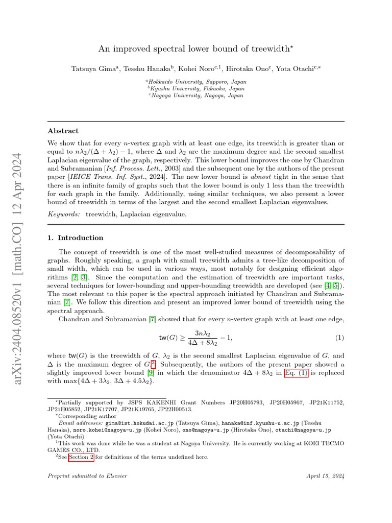 An Improved Spectral Lower Bound of Treewidth: A B C, 1 C C | PDF | Eigenvalues And Eigenvectors ...