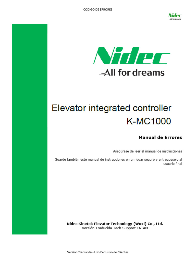 Codigo Errores KMC1000 - V2.1 | PDF | Ascensor | Transformador