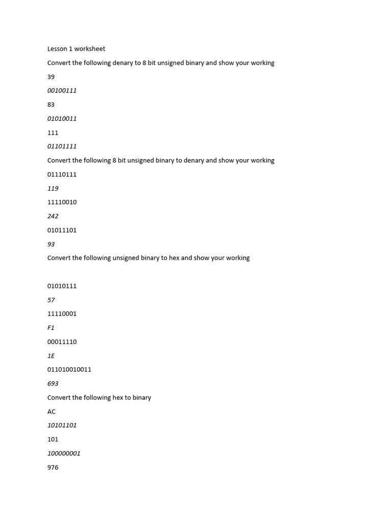 Lesson 1 Worksheet | PDF