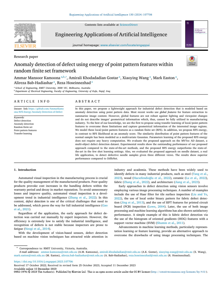 Anomaly Detection of Defect Using Energy of Poi - 2024 - Engineering Application | PDF | Applied ...