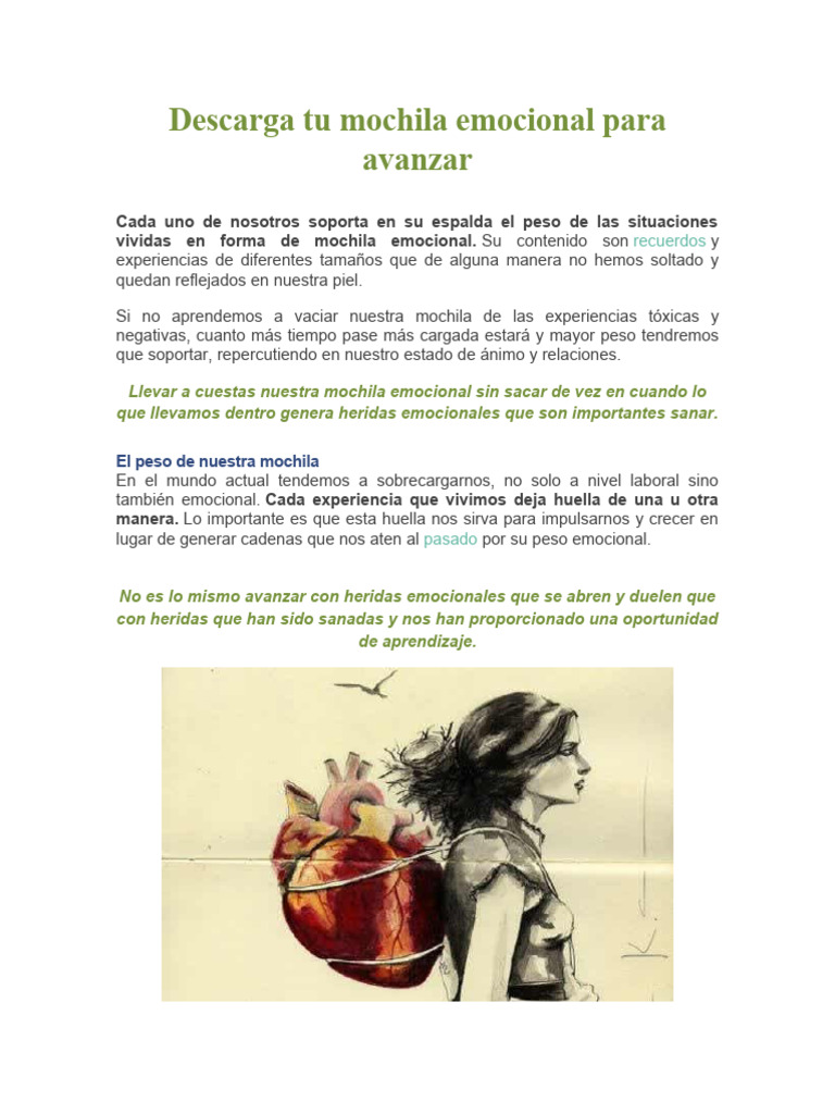 Descarga Tu Mochila Emocional para Avanzar | PDF | Las emociones ...