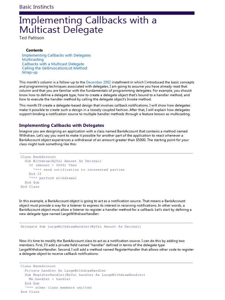 2 - Implementing Callbacks With A Multicast Delegate | PDF | Method (Computer Programming ...