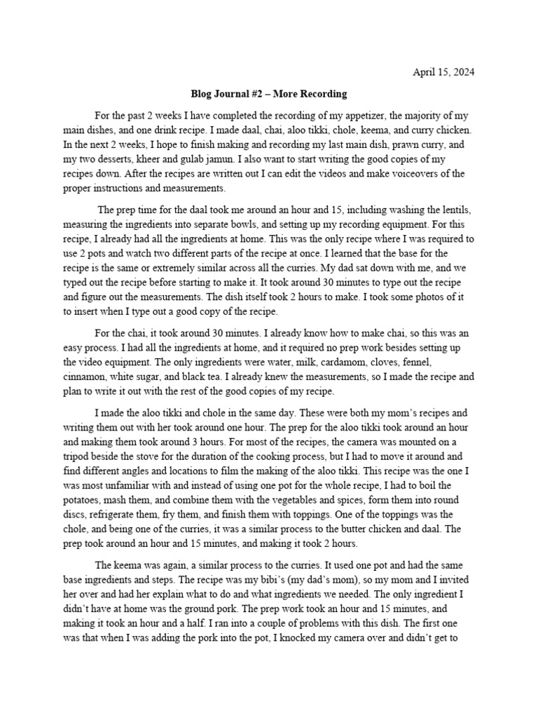 Blog Journal 2 | PDF | Recipe | European Cuisine