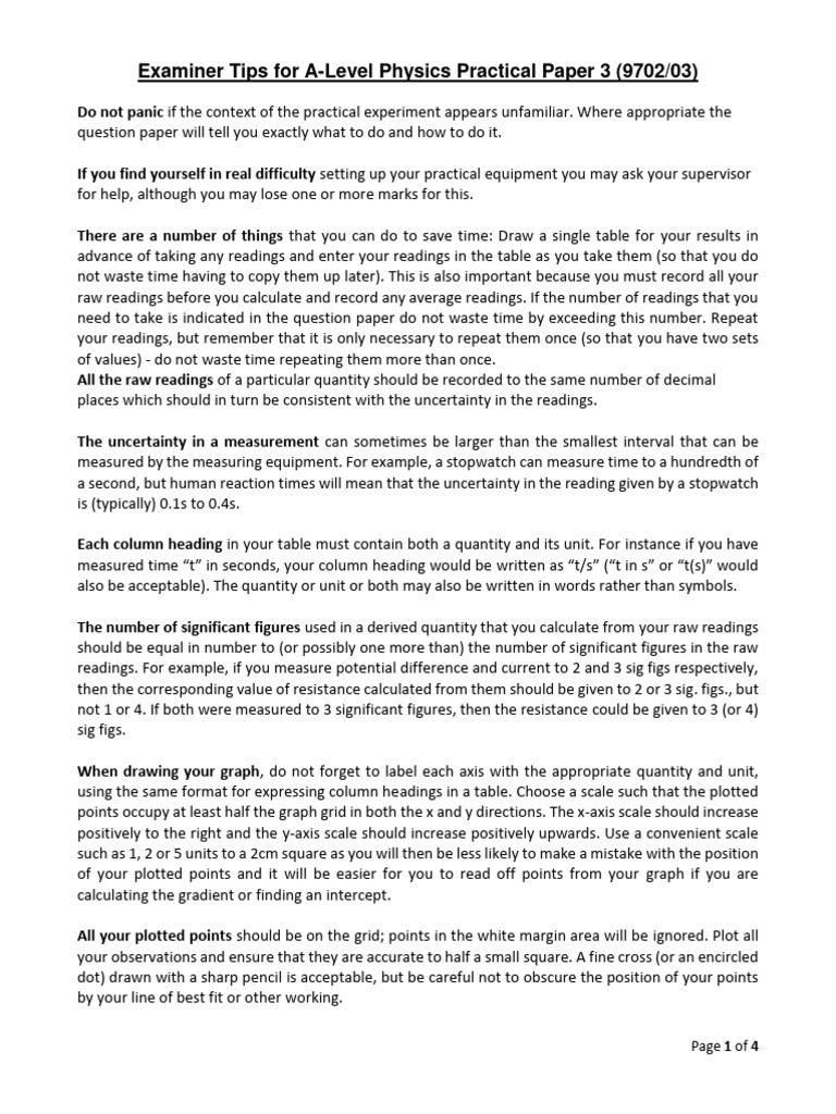 A-Level Physics Paper 3 Tips and Tricks | PDF | Friction | Significant ...