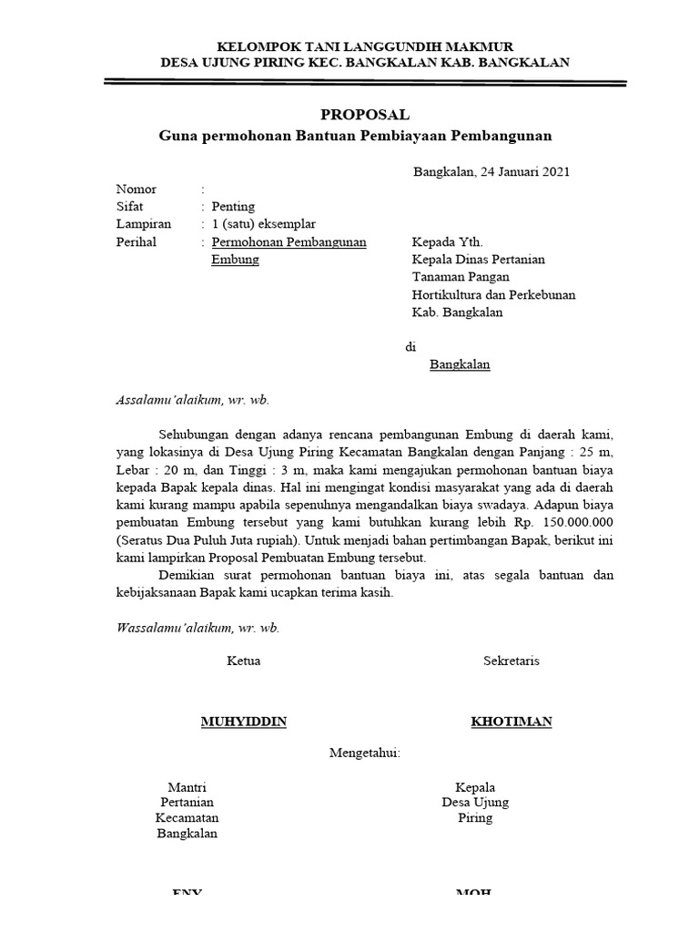 Contoh Proposal Embung Pertanian | PDF