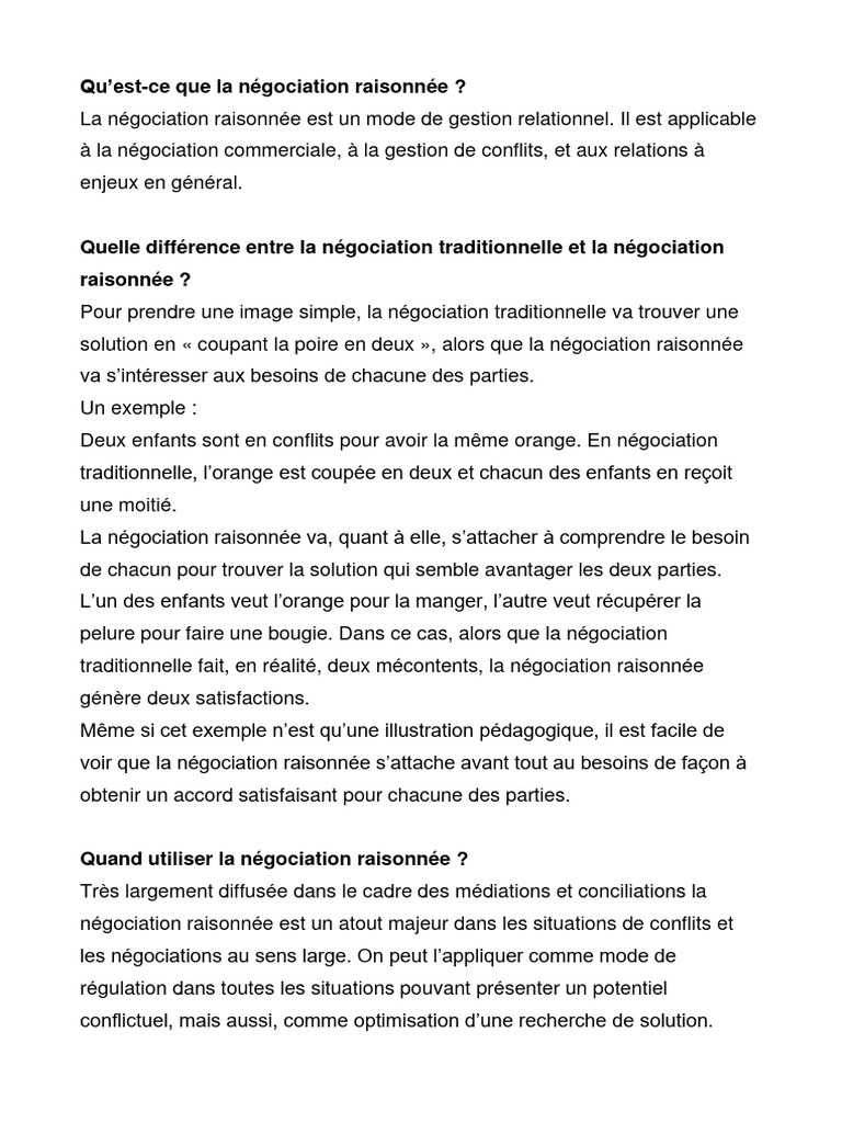 La Négociation Raisonnée | PDF | Négociation