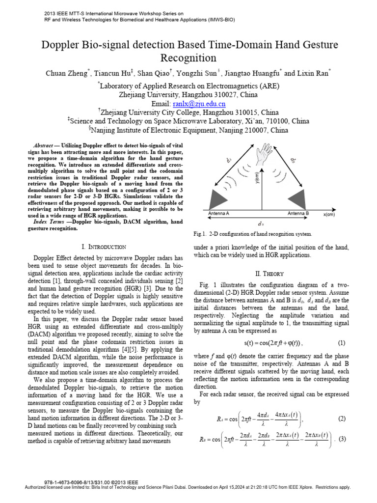 Doppler-Based Hand Gesture Tech | PDF | Radar | Antenna (Radio)