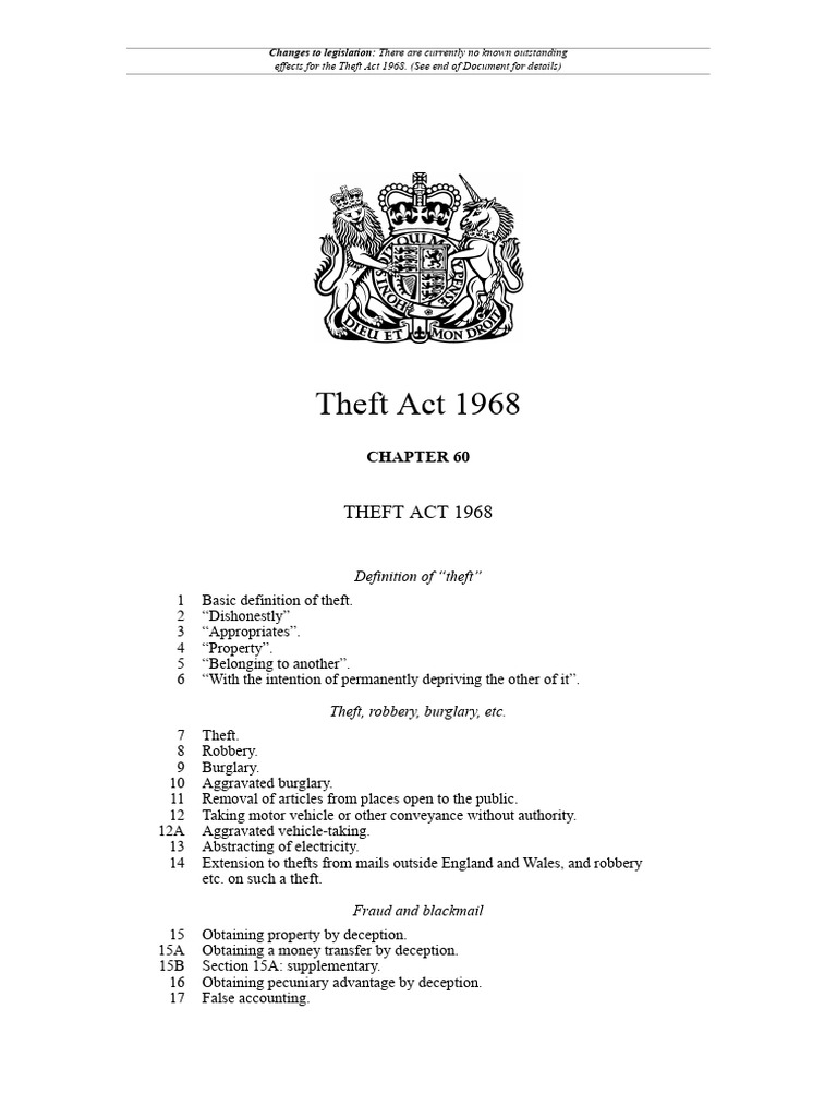 Theft Act 1968 | PDF | Theft | Robbery