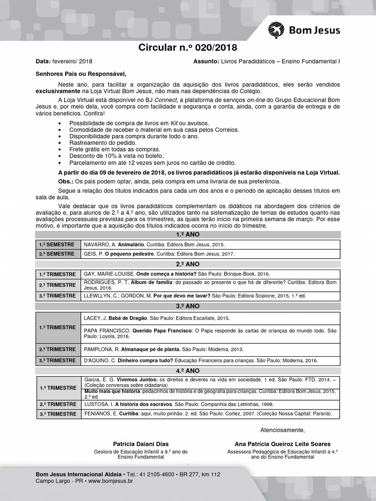 Circular 020 Paradidatico EFI 2018 | PDF | São Paulo