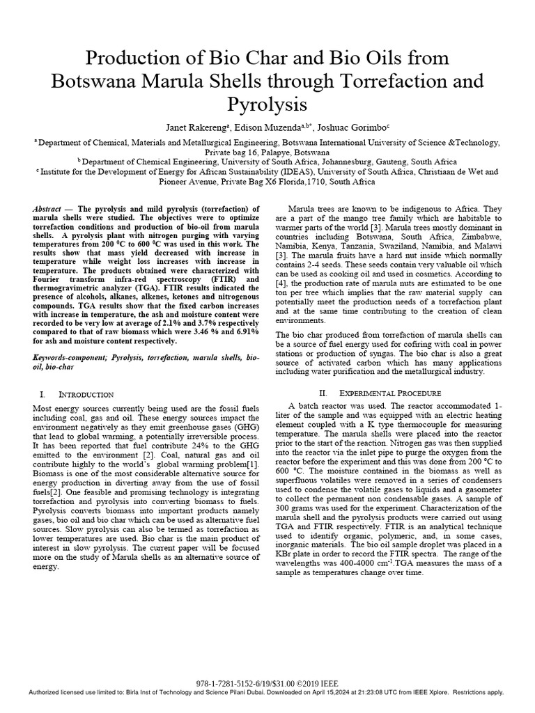 Biochar and Bio-Oil from Marula Shells | PDF | Pyrolysis | Greenhouse Gas