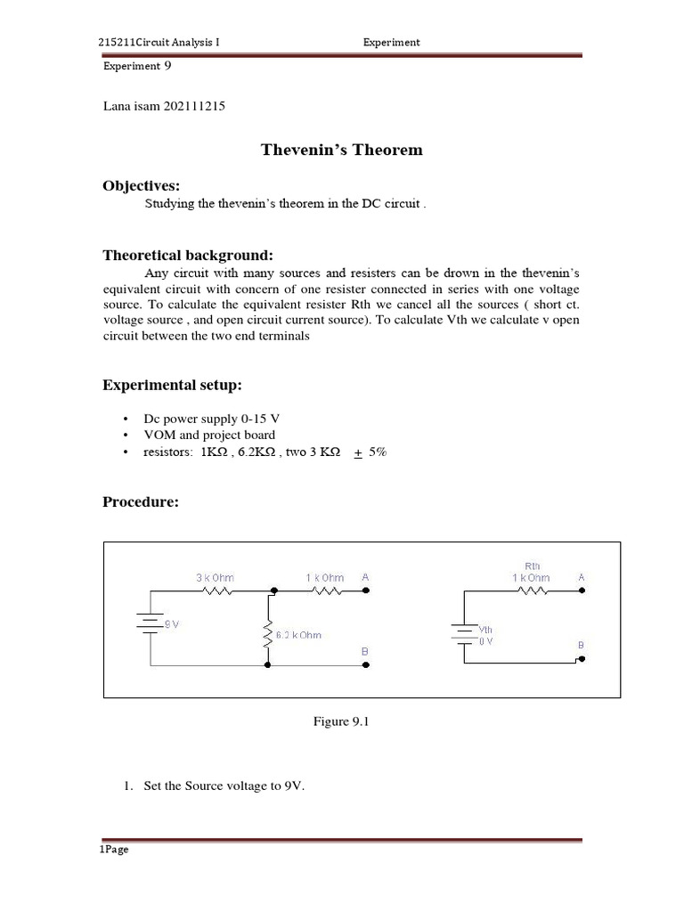 Circuit Lab Report 9 | PDF | Electrical Network | Electromagnetism Circuit Lab Report 9 | PDF | Electrical Network | Electromagnetism