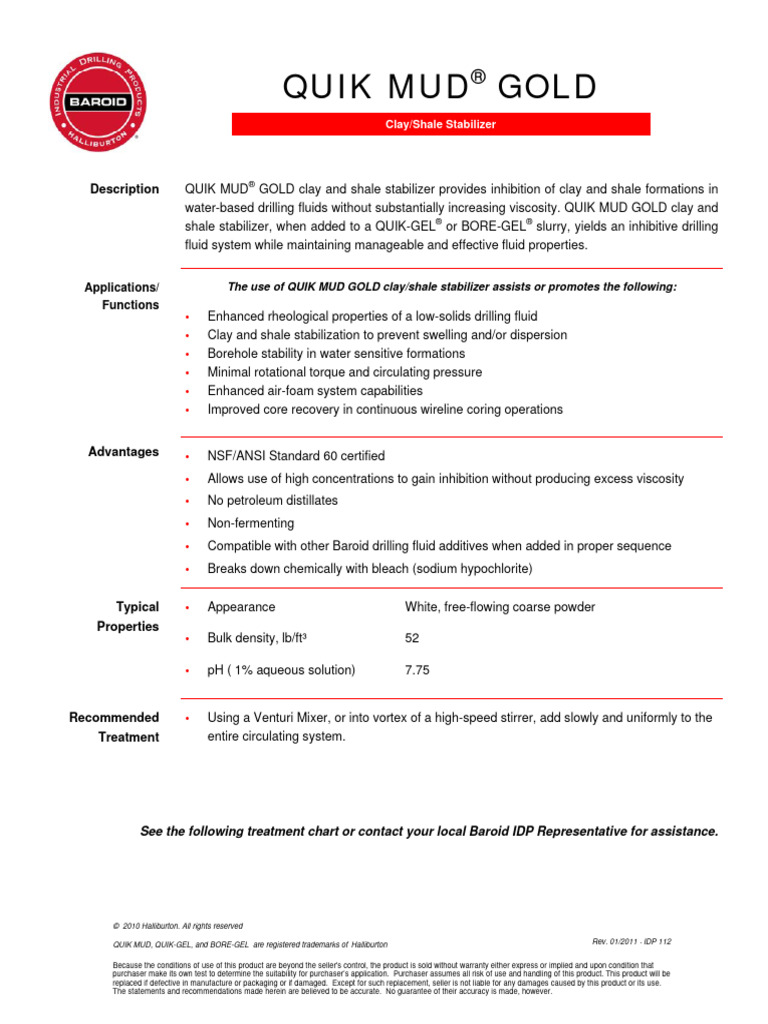 Quik Mud Gold Product Data Sheet | PDF | Water | Chemical Substances