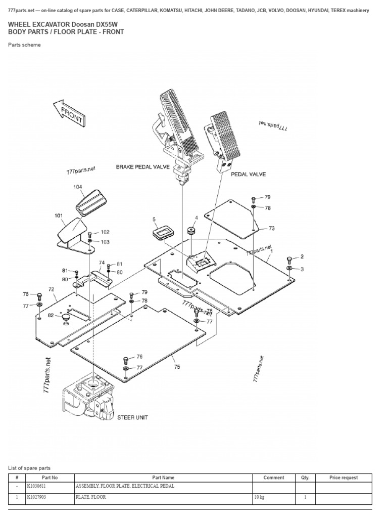 FLOOR PLATE - FRONT - WHEEL EXCAVATOR Doosan DX55W - BODY PARTS - 777parts | PDF | Automotive ...