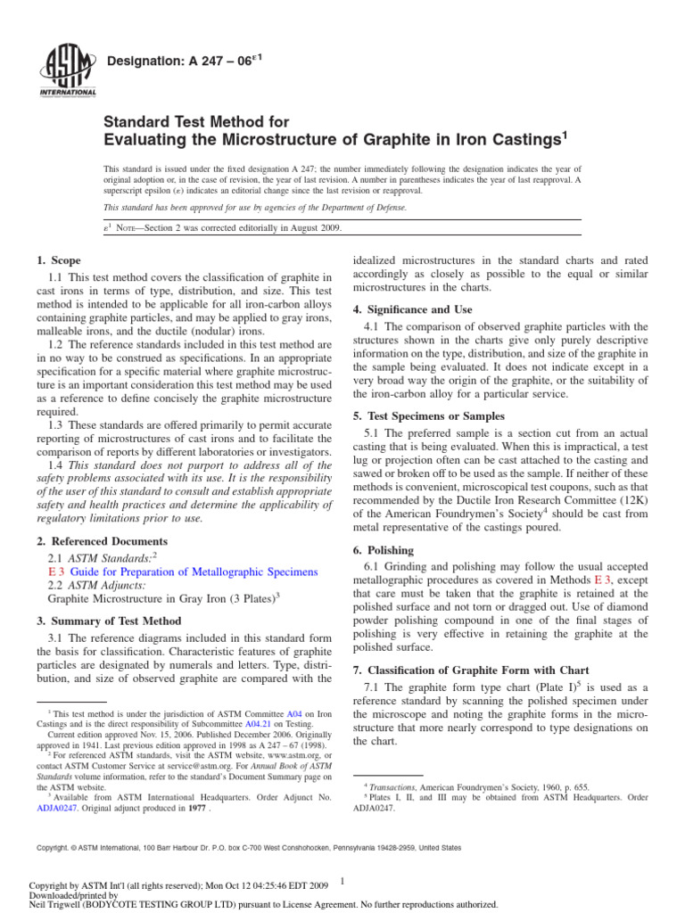 Evaluating The Microstructure of Graphite in Iron Castings: Standard ...
