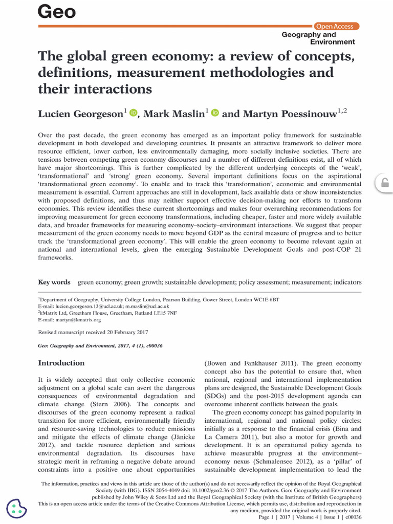 The Global Green Economy - A Review of Concepts, Definitions ...