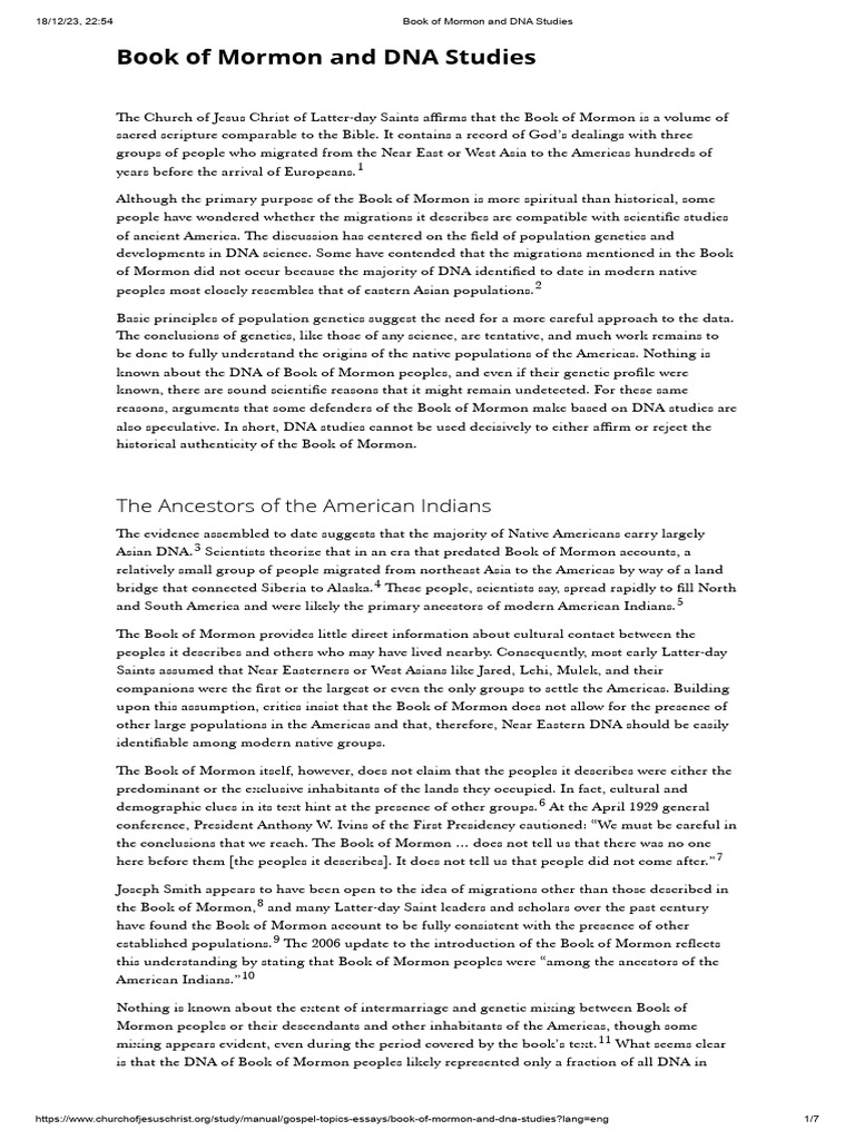 Book of Mormon and DNA Studies | PDF | Genetics | Book Of Mormon