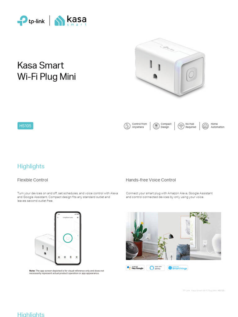 Kasa Smart Wi-Fi Plug Mini HS105 Review | PDF | Wi Fi | Mobile App