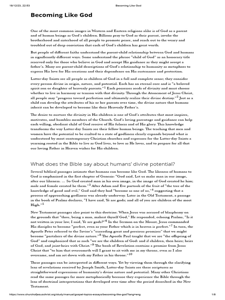 Becoming Like God | PDF | Jesus | God The Father