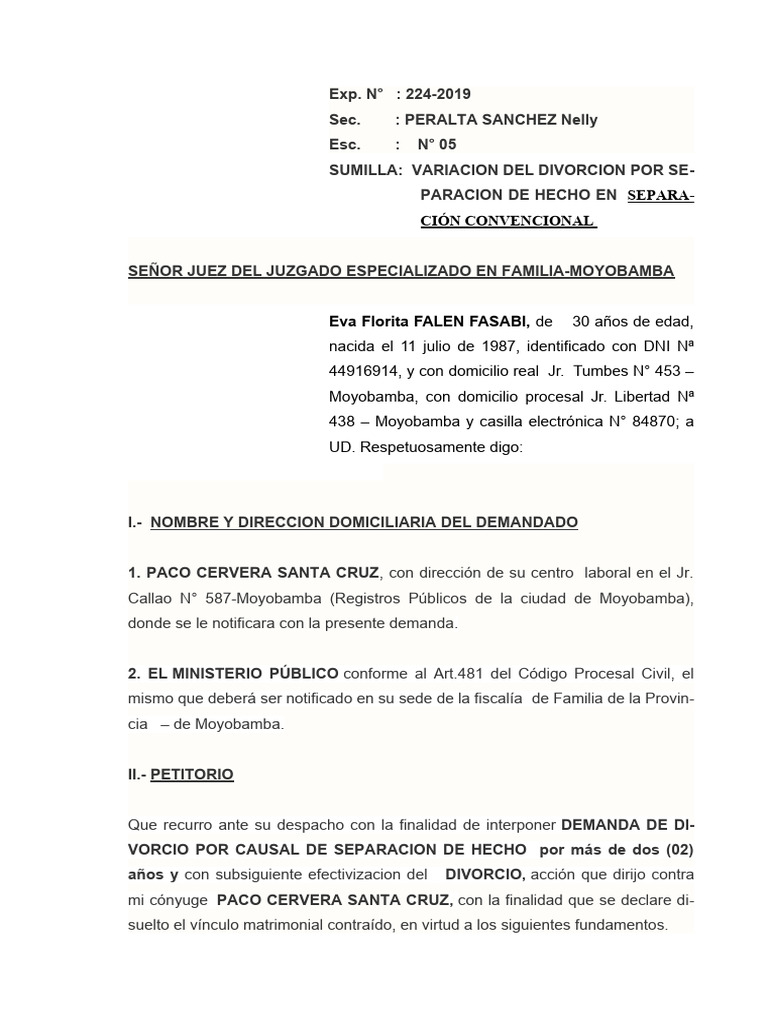DEMANDA DE DIVOCIO Variacion | PDF | Divorcio | Propiedad de la comunidad